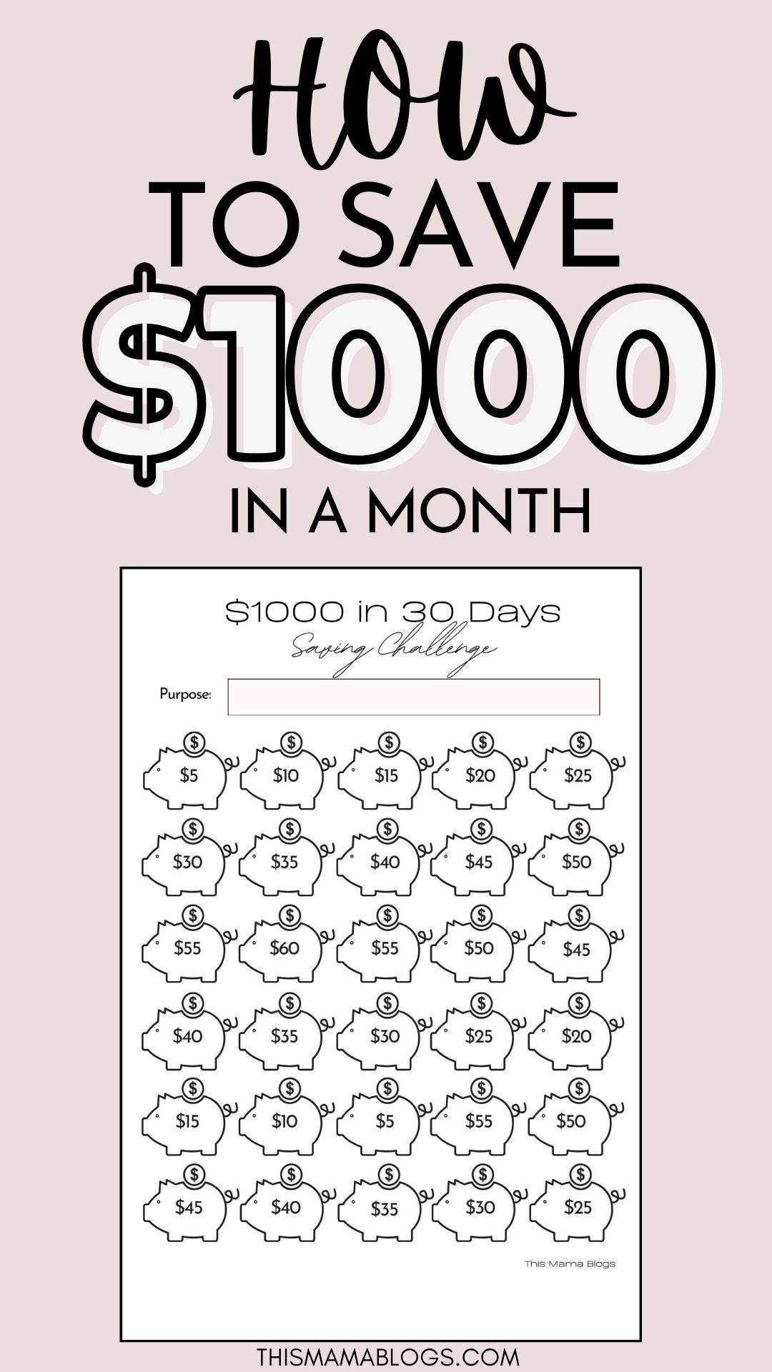 Money Saving Challenge: Save $1,000 in a Month (Free Printable) - This Mama Blogs