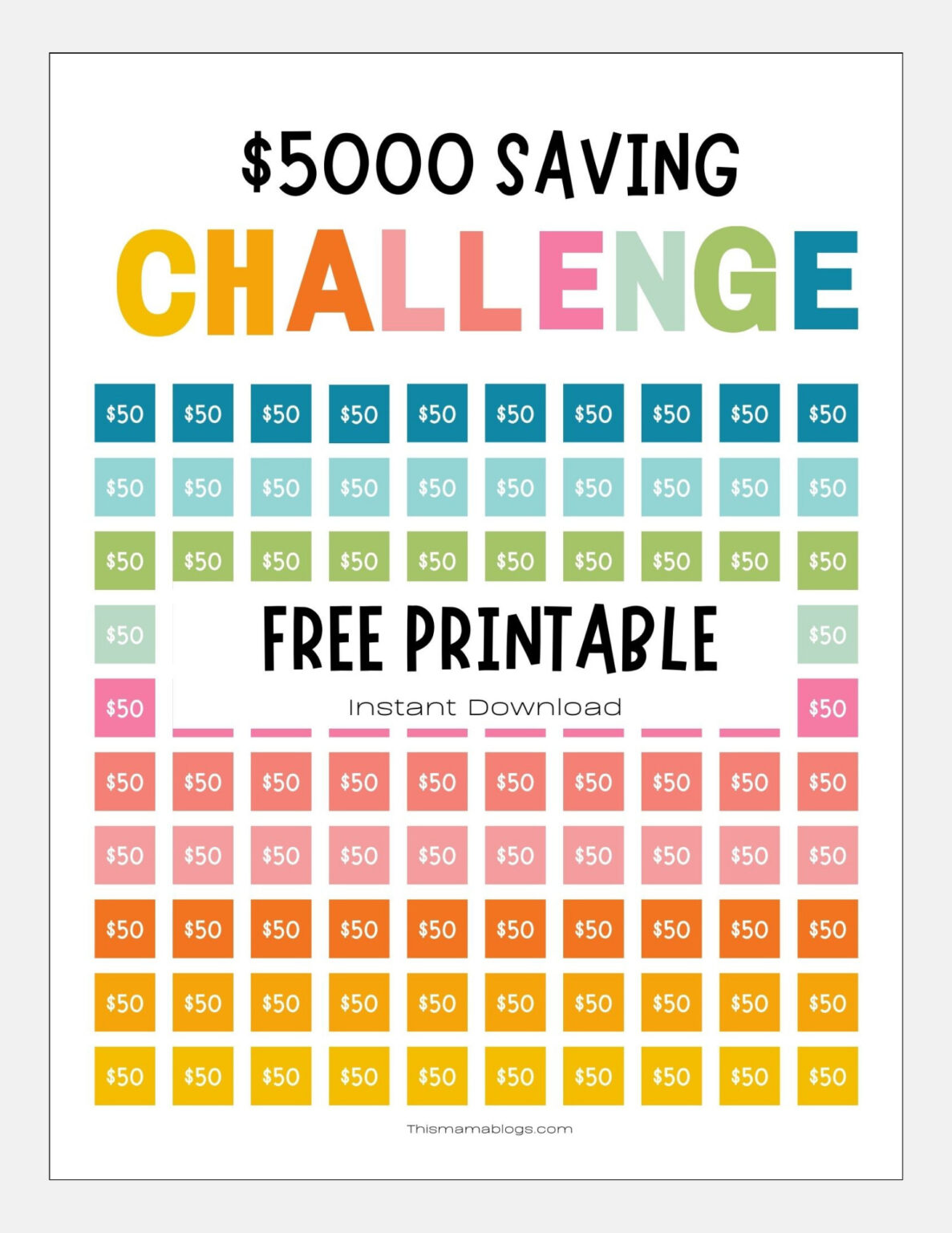 Save $5000 Challenges : Fun Ways to Save Money ( Free Printable) - This ...