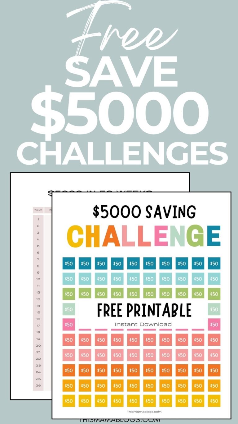 Save $5000 Challenges : Fun Ways to Save Money ( Free Printable) - This ...