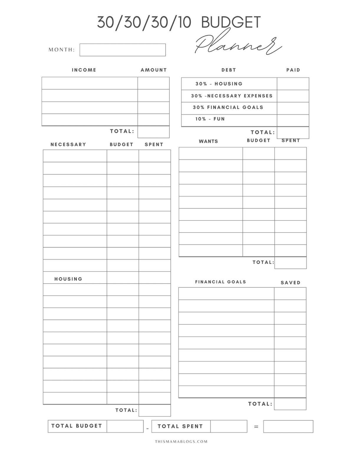 The 30-30-30-10 Budget: How It Works + Free Budget Printable - This ...
