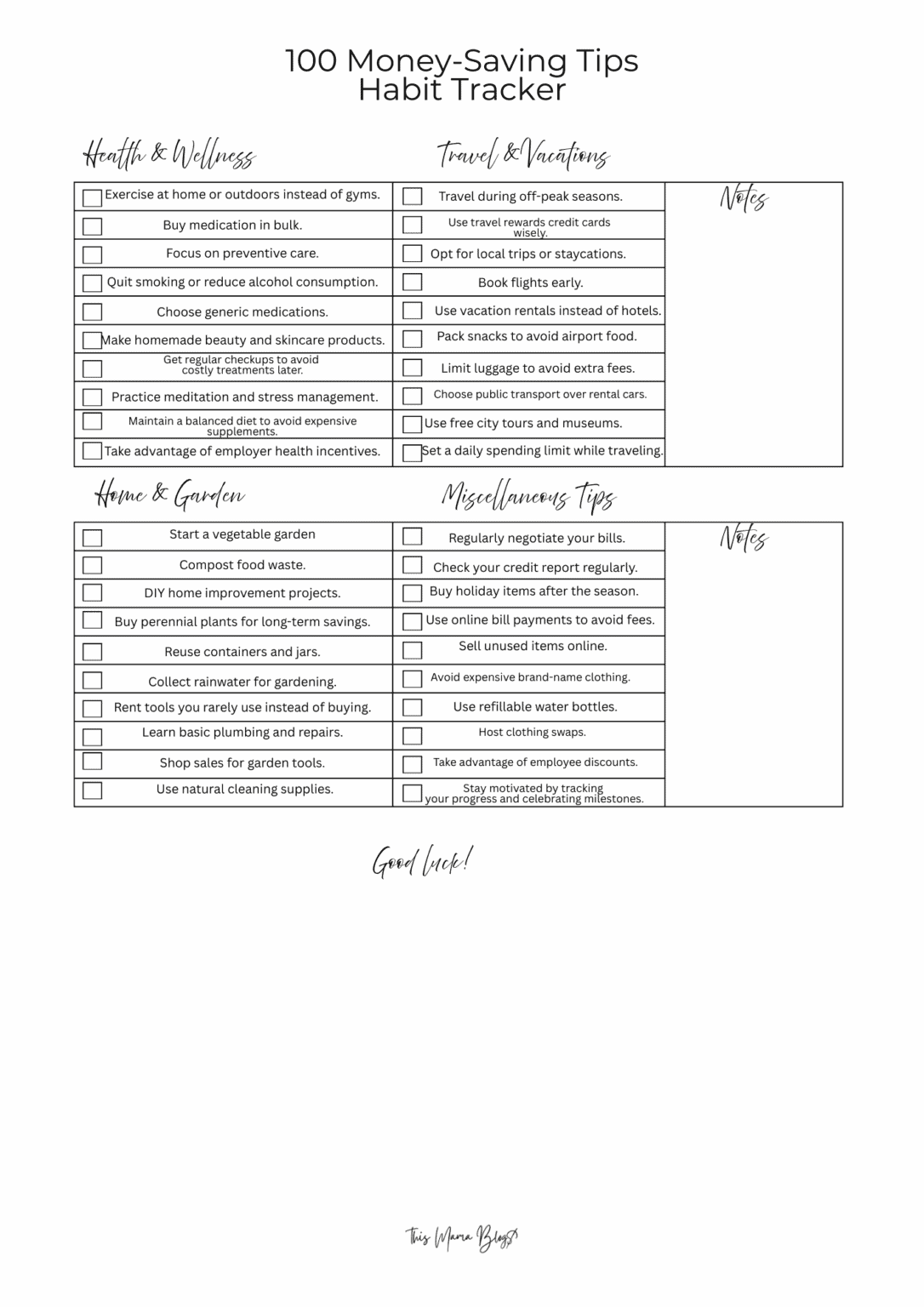 100 Money Saving Tips for 100 Days + Free Printable Habit Tracker ...